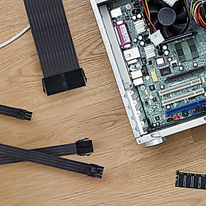 KOTTO Braided ATX Sleeved Cable Extension Kit for Power Supply Cable Kit, PSU Connectors, 24 Pin, 8 Pin, 6 Pin 4 + 4 Pin, 6 Pack, with Cable Comb 24 Pieces Set 24-Pin, 8-Pin, 6-Pin (Green)