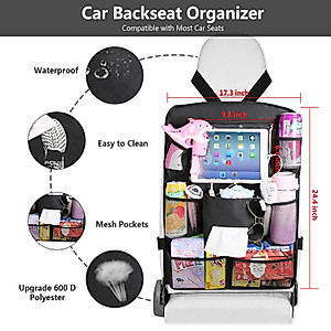 Car Back Seat Organizer Foldable Car Storage Organizer Car Seat Back Protectors with Hole for USB/Headphone/Charging Kick Mats Back Seat Protector with Touch Screen Tablet Holder Tissue Box