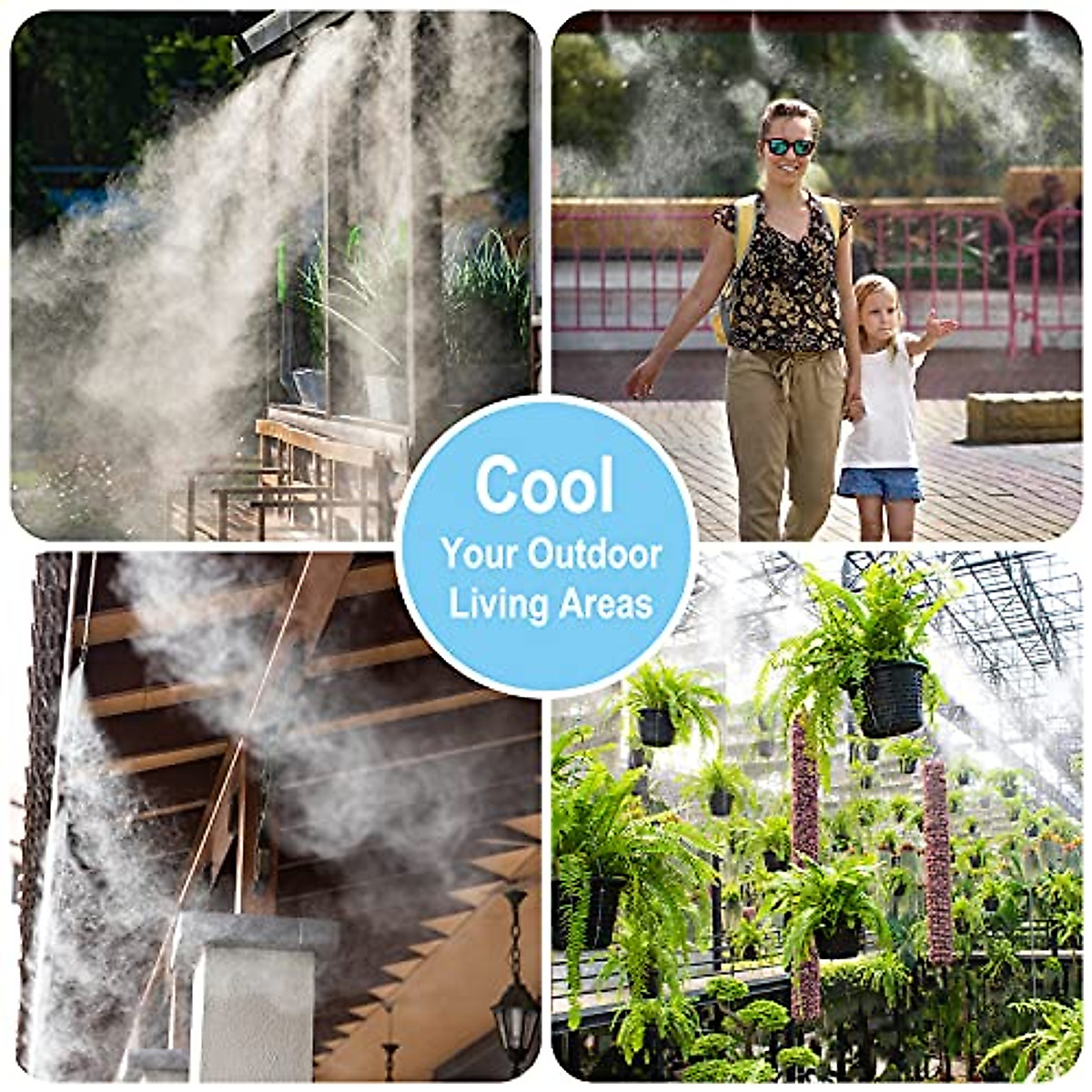 Misters for Outside Patio, 65.6FT Misting System, Patio Misters for Cooling, Outdoor Misters for Patio Greenhouse Pool Trampoline Umbrella