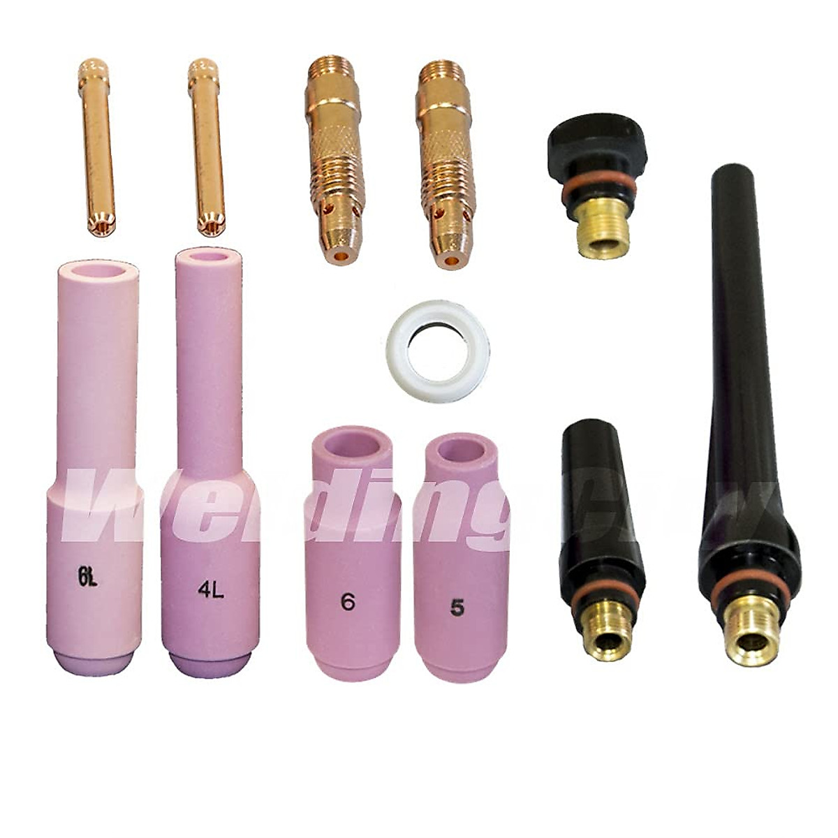 WeldingCity 12-pcs Accessory Kit (3/32") Collet-Collet Body-REGULAR & LONG Ceramic Cup-Gasket for Regular Setup in TIG Welding Torch 17-18-26 (T10B)