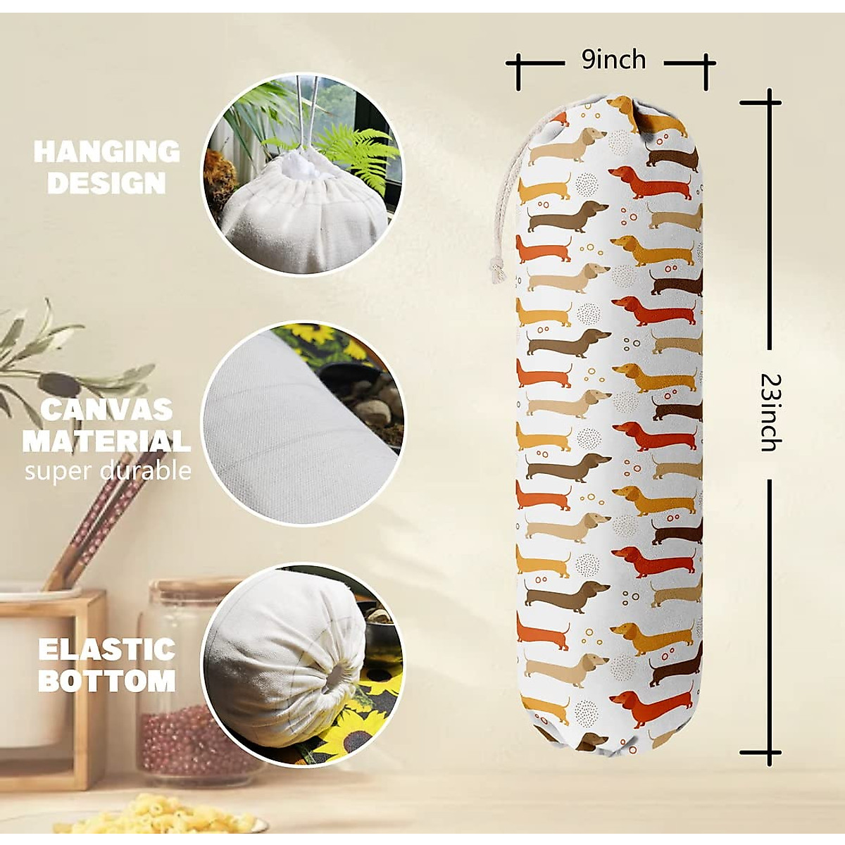 Dog Pattern Grocery Bags Holder Organizer For Shopping Bags，Wall Mount Plastic Bags Storage Container Dispensers, Pet Lovers Home Kitchen Gifts For Dog Mom, Dog Dad, Women, Family, Friends