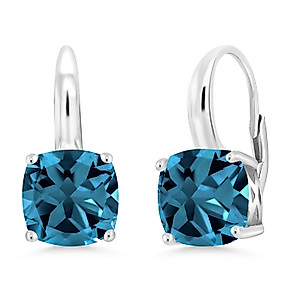 Gem Stone King 5.48 Cttw Natural Genuine London Blue Topaz Earrings In 925 Sterling Silver | Gemstone Birthstone | Cushion Cut 8MM | Dangle Earrings For Women
