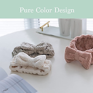 3Pcs Headbands for Washing Face, Spa Headband, Makeup Headband, Soft Towel Hair Band Microfiber Headbands SkinCare Headbands Yoga Facial Headband for Women and Girls（White,Grey,Pink)