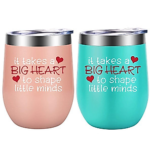 LEADO Teacher Gifts for Women, Teacher Appreciation Gifts - Funny Thank You Gifts, Christmas, Birthday Gifts for Teachers - It Takes a Big Heart to Shape Little Minds Wine Tumbler, 2 Pack