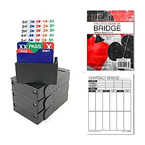 Jannersten Bid Buddy (Black) - Set of 4 Bridge Bidding Boxes with Cards + 200 Contract Bridge Score Sheets