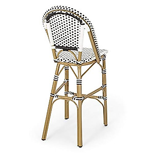 Christopher Knight Home 314450 Kinner Outdoor Barstool, Black + White + Bamboo Print Finish