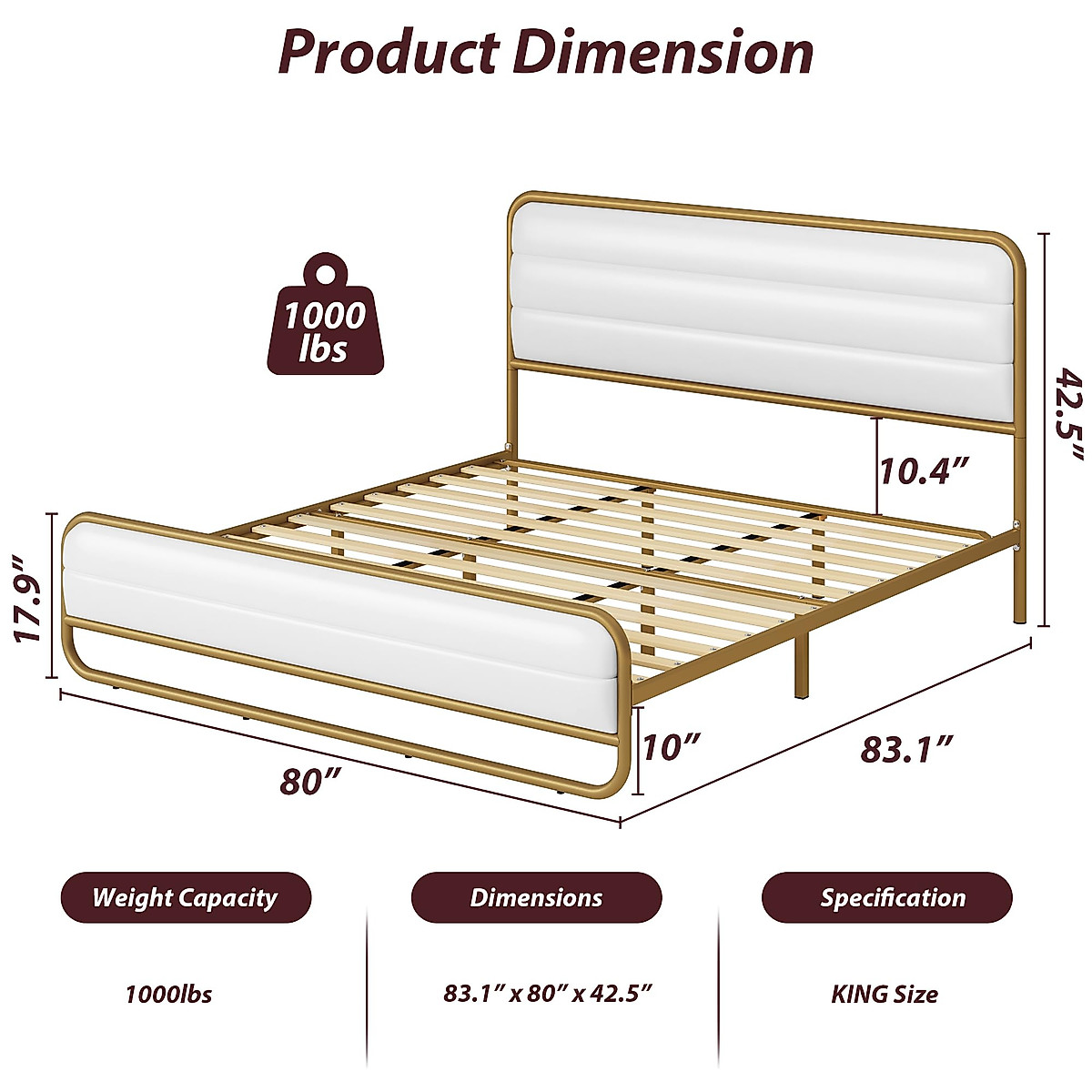 BOTLOG King Bed Frame with Headboard, PU Leather Upholstered Bed Frame with Wood Slats Support, No Box Spring Needed, Easy Assembly