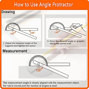 Angle Finder,Both Arms Stainless Steel Protractor with 0-180 Degrees Angle 10 inch,250mm,30cm Scale Woodworking Ruler Angle Finder Ruler with Inch Units