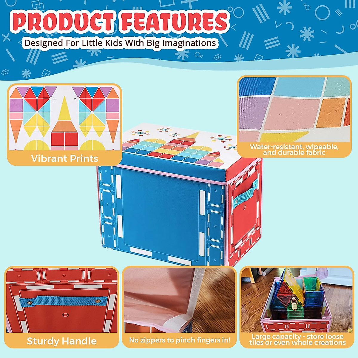 Vibrant Learning Toys Magnetic Tile Storage Bin & Interactive Play-Mat