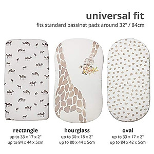 POPPI & MAX: 100% Organic Bassinet Sheets – Premium Jersey Cotton Bassinet Sheet Set | Fitted Baby Sheets for Standard Bassinet Pads | Bassinet Cover | Safari Giraffe