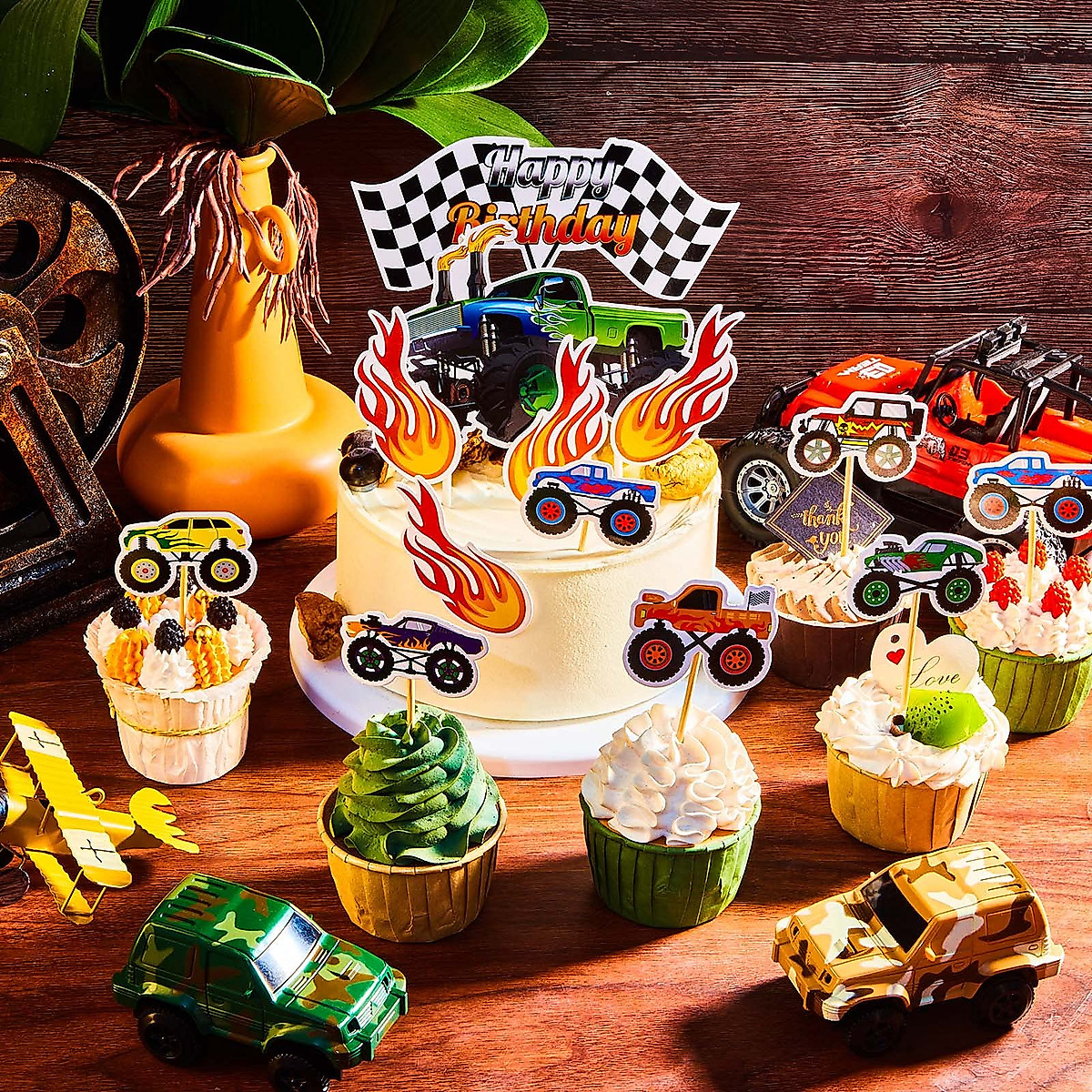 Censen 48 Pcs Truck Cake Topper Birthday Party Supplies Truck Cake Decorations Racing Car Birthday Cake Cupcake Topper Blaze Birthday Cake Topper for Kids Baby Shower Car Party Favors