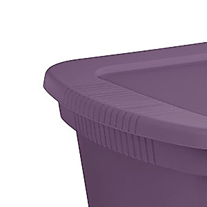 Sterilite 17318V08 Lidded Stackable 18 Gallon Storage Tote Container w/Handles and Indented Lid for Efficient, Space Saving Household Storage, Purple