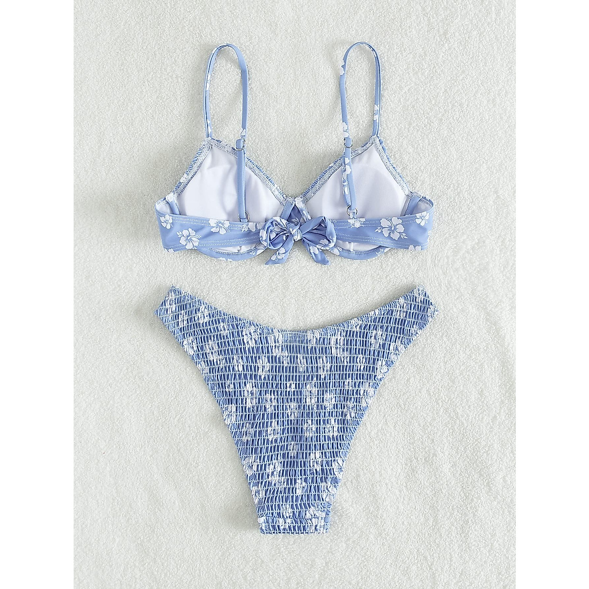 GORGLITTER Women's 2 Piece Swimsuits Floral High Waisted Bikini Sets Push Up Triangle Bathing Suits Blue and White X-Small