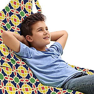 Ambesonne Geometrical Lounger Chair Bag, Colorful Vintage Mosaic Folk Moroccan Motifs in Modern Influences Graphic, High Capacity Storage with Handle Container, Lounger Size, Multicolor