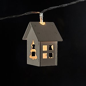 10 pcs LED Super Bright Wooden House Star Lights Outdoor String Light for Garden,Home,Landscape,Party,Holiday Christmas Tree Decorations - Warm White (Battery Operated)