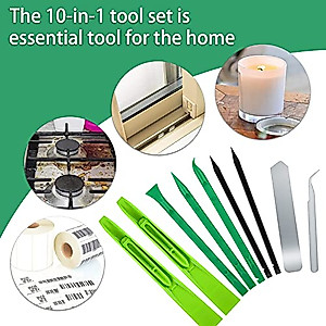 9pack of Plastic Scraper Tools,Carbon Fiber Plastic Cleaning Scraper Tool for Tight Spaces,Crevices,Most Surfaces Perfect to Remove Stickers, Labels,Oil Stains,Food, Dirt, Etc(Classic Green Suit)