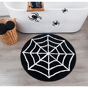 Spider Web Bath Mat - Halloween Rug Bathroom Decor Gothic Home Decor Witchy Horror Goth Room Rugs Gothic Bedroom Kitchen Whimsigoth Oddities and Curiosities Spooky Gifts Decoration Spider Webs (Round)
