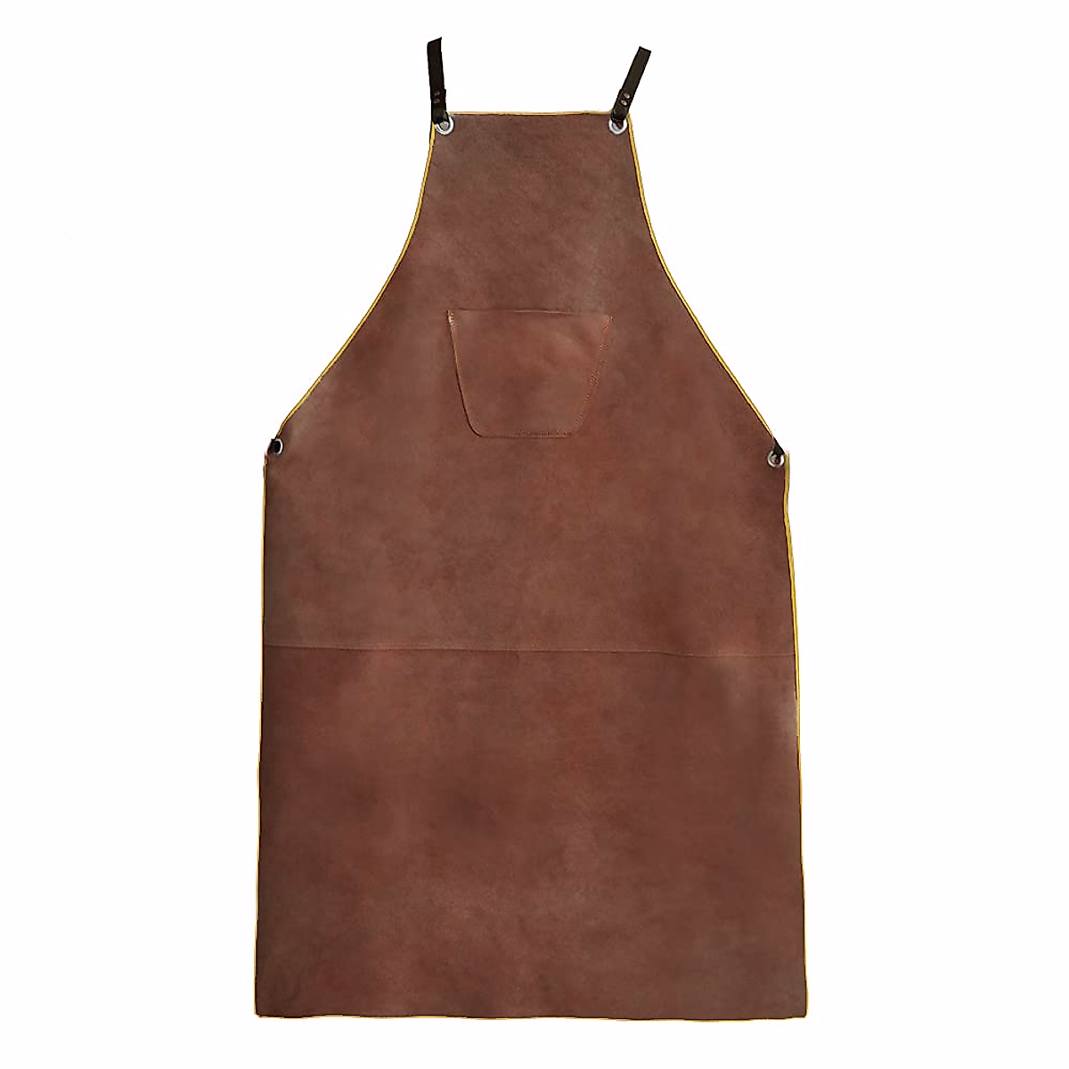 OLSON DEEPAK Leather Welding Work Apron - Heat Resistant & Flame Resistant Bib Apron, Flame Retardant Heavy Duty BBQ Apron, Adjustable One Size Fit Most - 31" X 45"Brown