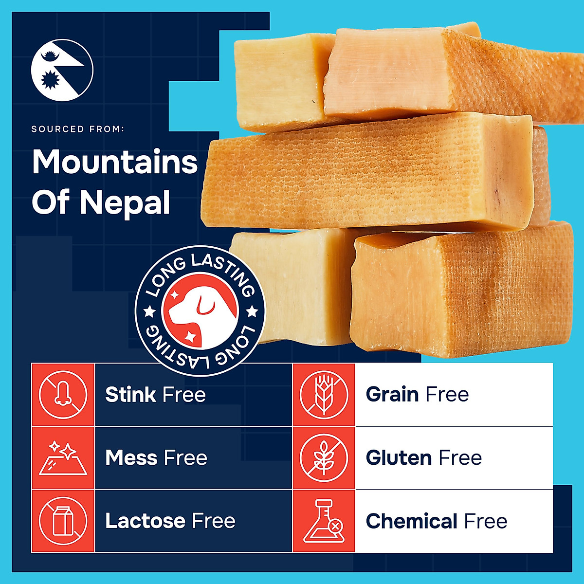 100% Natural Yak Cheese Himalayan Made Dog Chews All Breeds - Lactose Free Yak Chews for Small, Medium & Large Dogs - Dental Cleaning Dog Chews Aggressive Chewers - Long Lasting Odor & Gluten Free