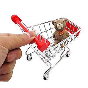 Mini Supermarket Handcart, 2 Pcs Mini Shopping Cart Supermarket Handcart Shopping Utility Cart Mode Desk Storage Toy Holder(Red&Purple)