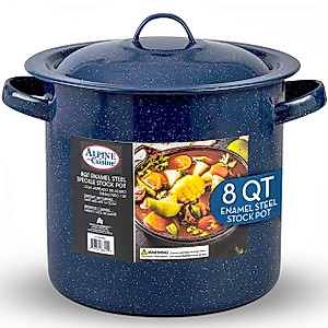 Alpine Cuisine Enamel Steel Dark Blue Speckle Stock Pot 8-qt with Lid, Healthy Cookware Commercial Grade Stockpots, Multi Cooking Pot for Stew, Sauce & Reheat Food, Compatible for Family Meals