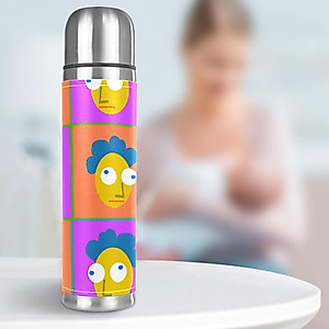 Stainless Steel Leather Vacuum Insulated Mug 昏阙脑袋 | Thermos Water Bottle for Hot and Cold Drinks Kids Adults 16 Oz