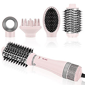 Hair Dryer Brush Set, IG INGLAM 4 in 1 Blowout Brush, Negative Ion Detachable Hair Dryer & Styler Volumizer Hot Air Hair Dryer Brush with 2 Styling Brush Heads, Pink