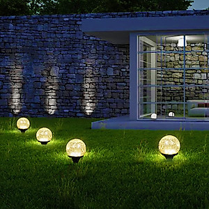 Solar Lights Garden Decorative 2 Packs, Globe Solar Lights, Ball Solar Lights Outdoor Cracked Glass Jar, Waterproof Auto ON/Off Warm White LED for Walkway Patio Yard Lawn Birthday Party Decoration