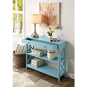 Convenience Concepts Oxford 1 Drawer Console Table with Shelves, Sea Foam Blue