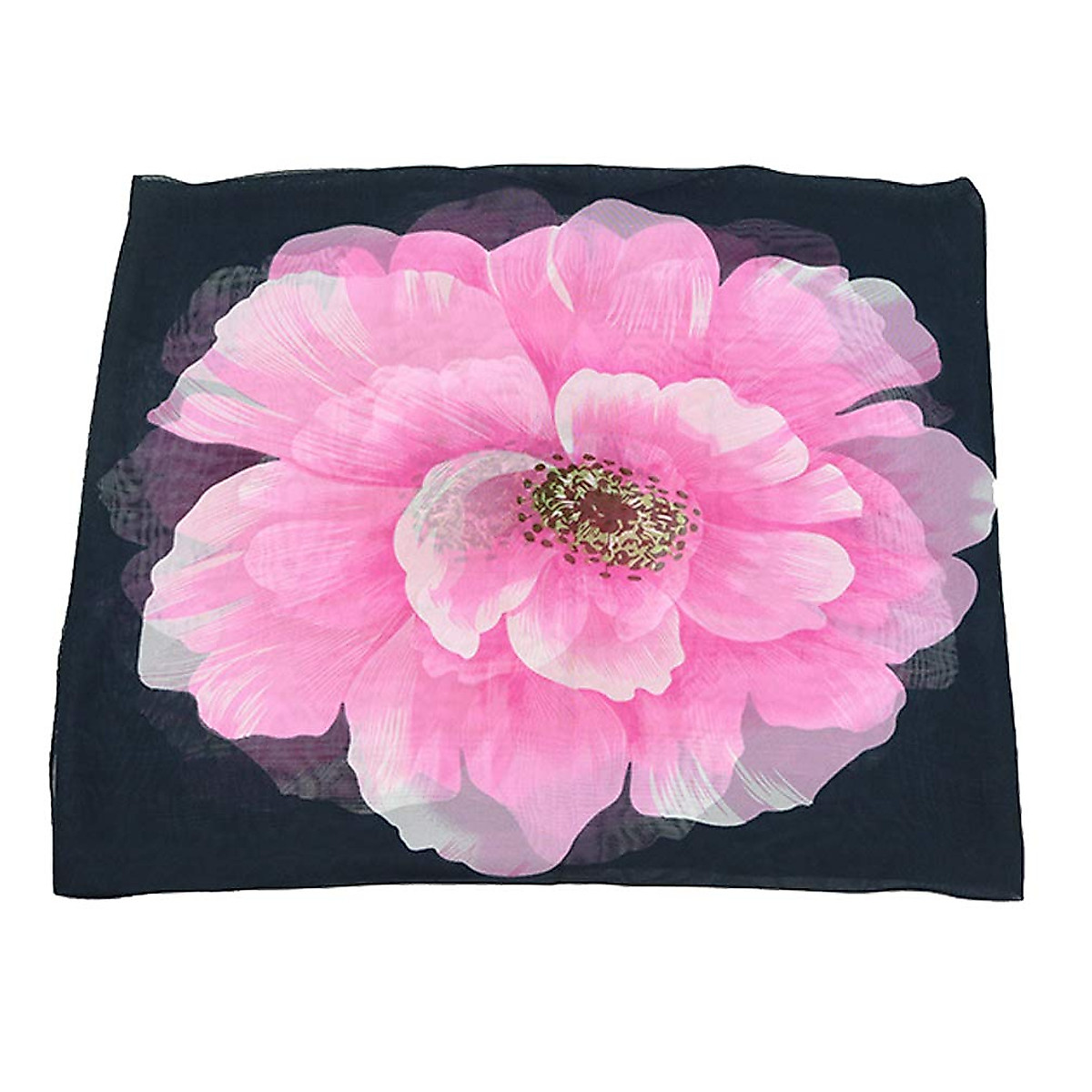 E-Clover Women Soft Floral Print Shawl Chiffon Sheer Scarf Mothers Day Gift (A-Black&Pink)