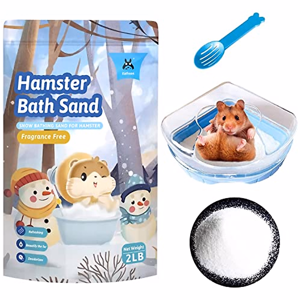 kathson Hamster Bathing Sand with Sandbox Bathroom, Small Animal Cleansing Potty Litter Dust Gerbil Grooming Sand Bath for Dwarf Hamster Gerbil Mouse
