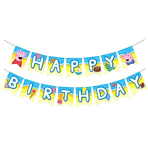 Treasures Gifted Officially Licensed Peppa Pig Birthday Banner - Peppa Pig Happy Birthday Banner - Peppa Pig Birthday Party Supplies - Peppa Pig Party Decorations - Peppa Pig Banner