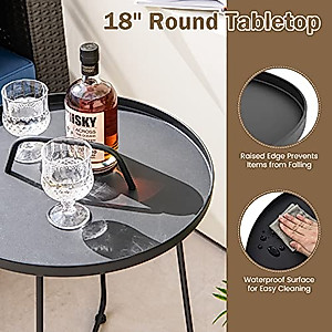 Tangkula Outdoor Side Table with Handle, 18" Round Small Coffee Accent Table for Indoor & Outdoor, Modern Rustproof Tray Metal End Table for Patio, Living Room, Balcony, Backyard, Poolside, Porch