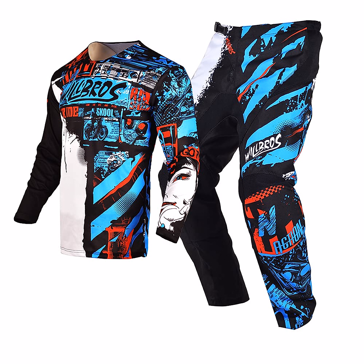 Willbros Youth Jersey Pant Combo Kids MX Motocross Gear Set Children Racing Suit Off-road MTB ATV Motorcycle Boys Girls Blue YL