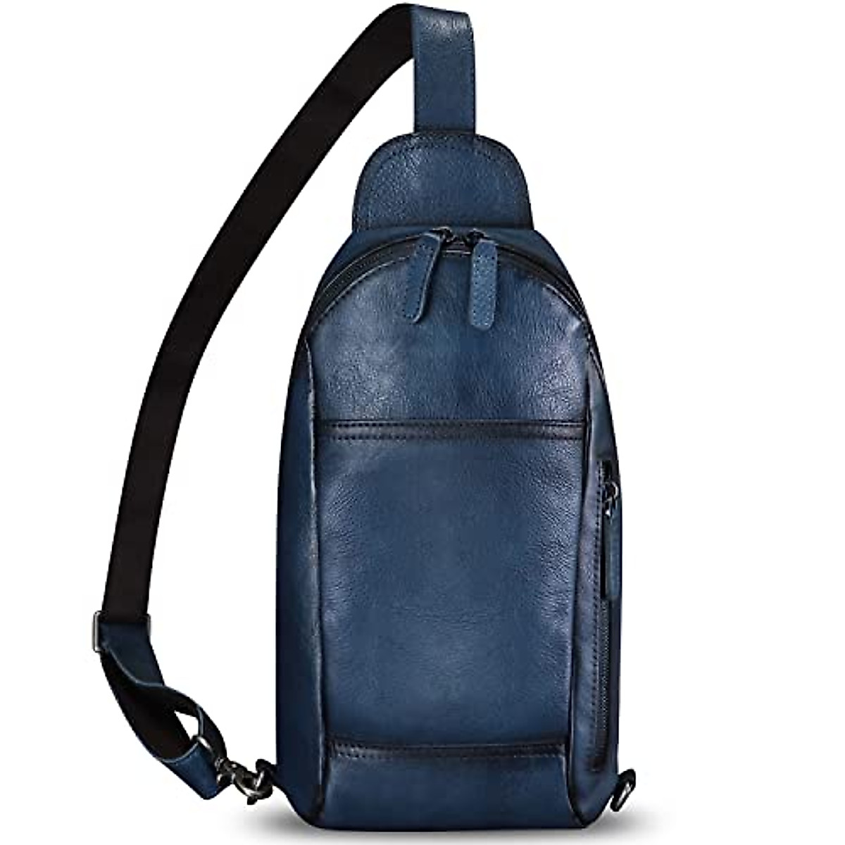 FEIGITOR Genuine Leather Sling Bag Handmade Retro Crossbody Sling Backpack Purse Chest Shoulder Hiking Daypack Fanny Pack (Blue)