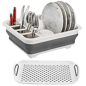 Nicunom Collapsible Dish Drying Rack and Drainboard Set , Portable Dish Drainer, Foldable Dinnerware Organizer for Kitchen Countertop RV Camper