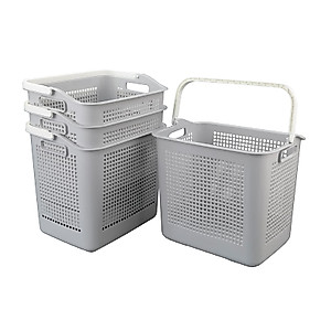 Hommp 4-Pack 35 L Plastic Laundry Hamper, Large Storage Basket with Handle, Gray