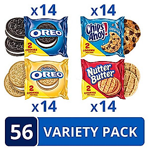 OREO Original, OREO Golden, CHIPS AHOY! & Nutter Butter Cookie Snacks Variety Pack, 56 Snack Packs (2 Cookies Per Pack)