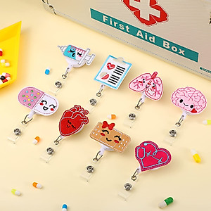 8 Pieces Nurse Badge Reels, Felt Retractable Badge Reels, Themed Badge Holders Gift for Christmas Thanksgiving School Nurses Students ID Badges Name Cards Lanyards Holidays (Lovely Style)