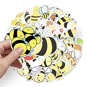 51 PCS Cute Bee Water Bottle Stickers for Kids Teens,Small Honeybee Vinyl Waterproof Stickers Decals for Laptop Bumper Skateboard Helmet,Cartoon Kawaii Bees Animal Stickers