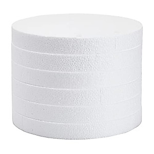 8x8 Inch Round Foam Circles for Crafts and DIY Projects, 1 Inch Thick (White, 6 Pack)