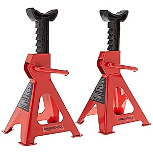 Amazon Basics Steel Jack Auto Stands, 3 Ton Capacity, 1 Pair, Black and Red