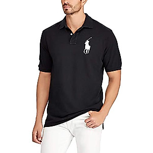 POLO RALPH LAUREN Mens Big Pony Custom Slim Fit Mesh Polo Shirt (Large, Black)