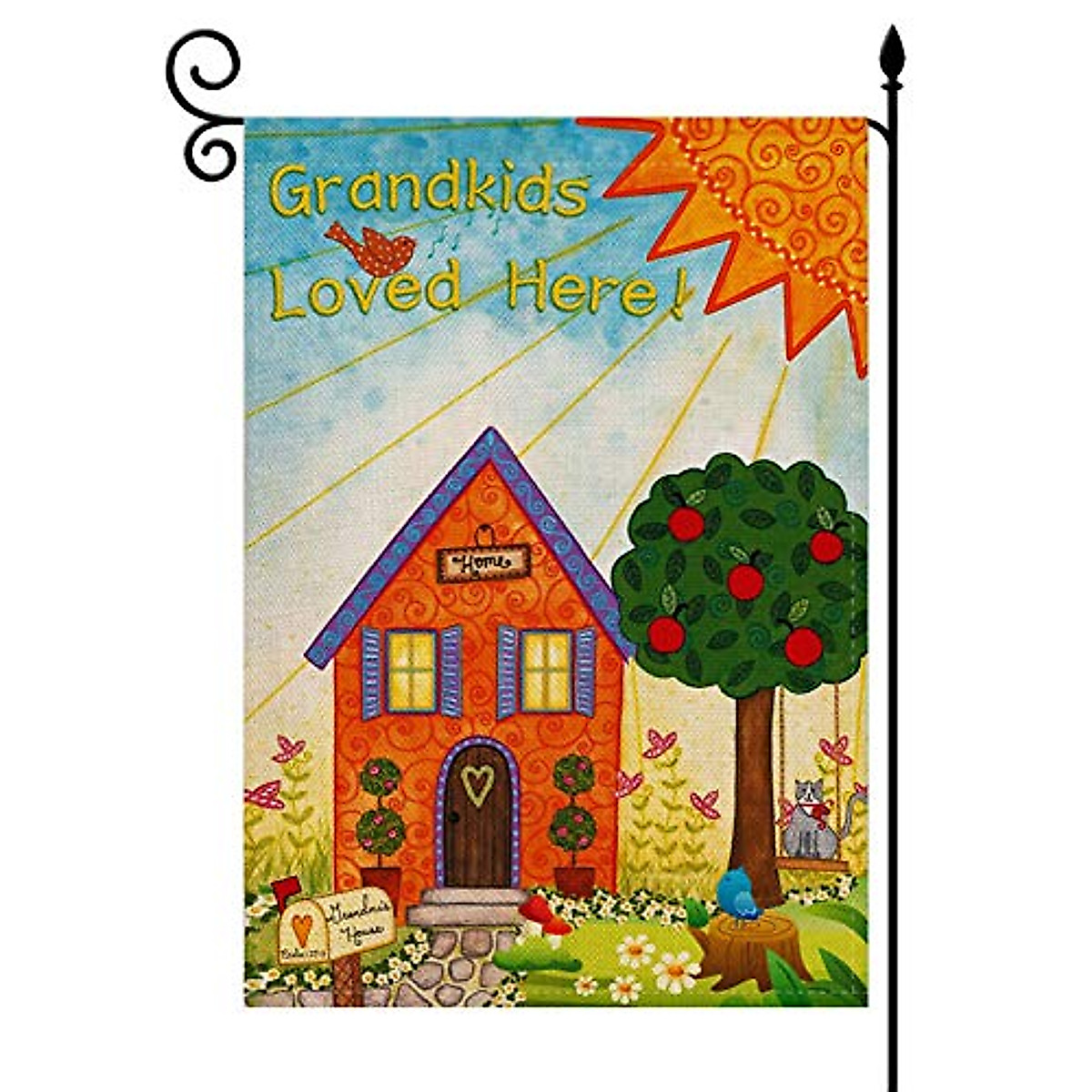 YaoChong Grandkids Loved Here Garden Flag,Grandchildren Spring Summer Autumn Sunshine Flower Bird Home Outdoor Decorative Double Sided 12.5x18 inch