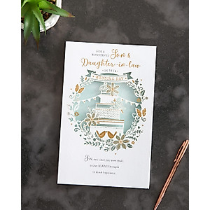UK Greetings Son & Daughter-In-Law Wedding Card With Envelope - Pretty Cake Design