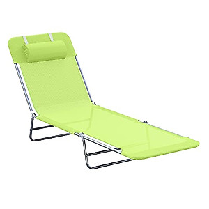 Outsunny Folding Chaise Lounge Pool Chairs, Outdoor Sun Tanning Chairs with Pillow, Reclining Back, Steel Frame & Breathable Mesh for Beach, Yard, Patio, Green
