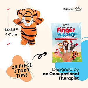20-Piece Story Time Finger Puppets Set - Cloth Velvet Puppets - 14 Animals and 6 People Family Members
