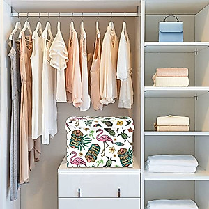 CaTaKu Ethnic Flamingo Turtle Storage Bins with Lids and Handles, Fabric Large Storage Container Cube Basket with Lid Decorative Storage Boxes for Organizing Clothes