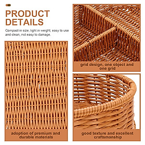 DOITOOL Rattan Serving Tray 3 Compartments Wicker Fruit Bread Basket Woven Ottoman Tray Rustic Cupcake Snack Candy Serving Platter for Appetizer Vegetable Storage