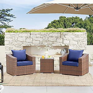 WEOAVRY Outdoor Deep Seat Cushions,24 x 24, Waterproof & Fade Resistant Patio Cushions for Outdoor Furniture, Deep Seat & Back Cushion with Secure Ties and Removable Cover, Blue